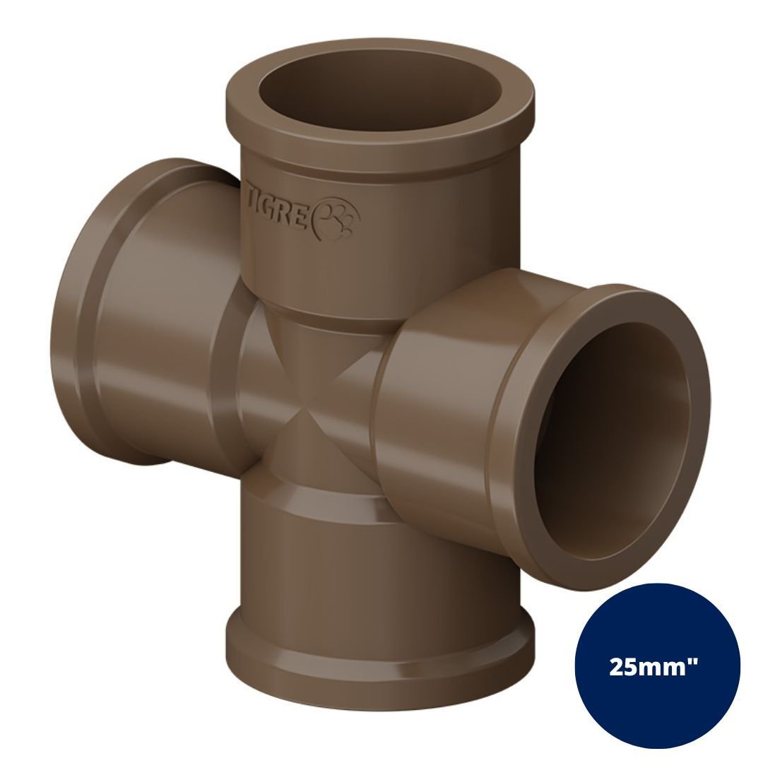 Cruzeta PVC Marrom Soldável 3/4" 25mm Tigre - Conexão Hidráulica de ...